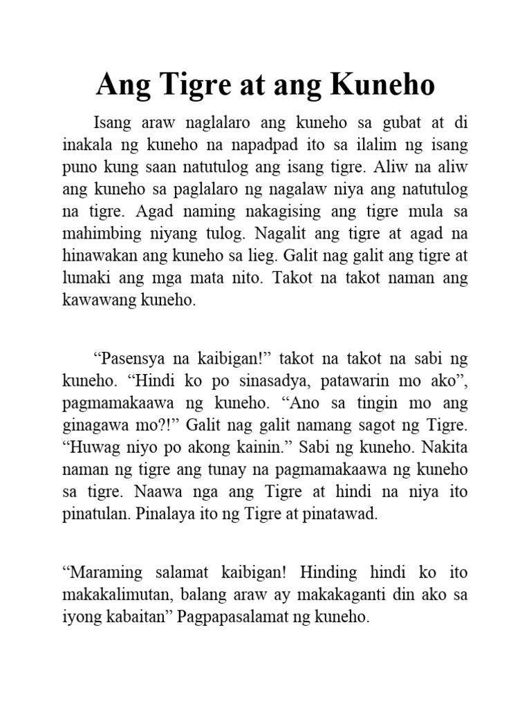Ang Tigre at Ang Kuneho | PDF
