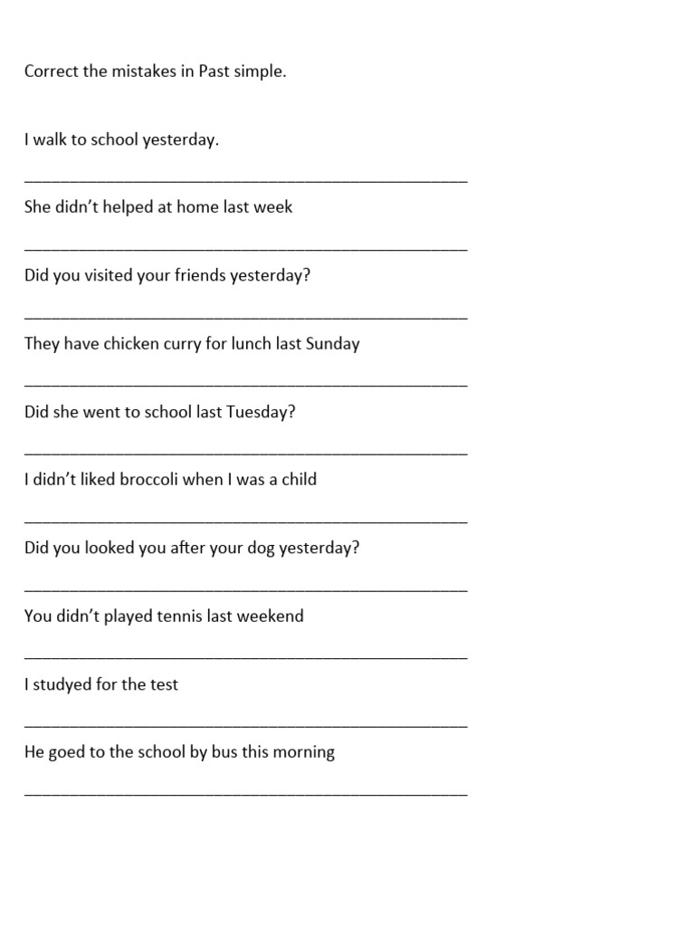 Past Simple Mistakes Correction Exercise | PDF