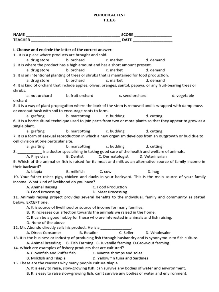 Periodical Test Tle 6 Agri | PDF | Grafting | Food And Drink Periodical Test Tle 6 Agri | PDF | Grafting | Food And Drink