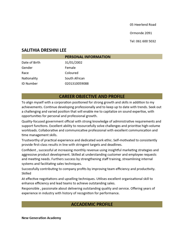 Salithia Dreshni Lee CV 01 | PDF | Quality Assurance | Sales