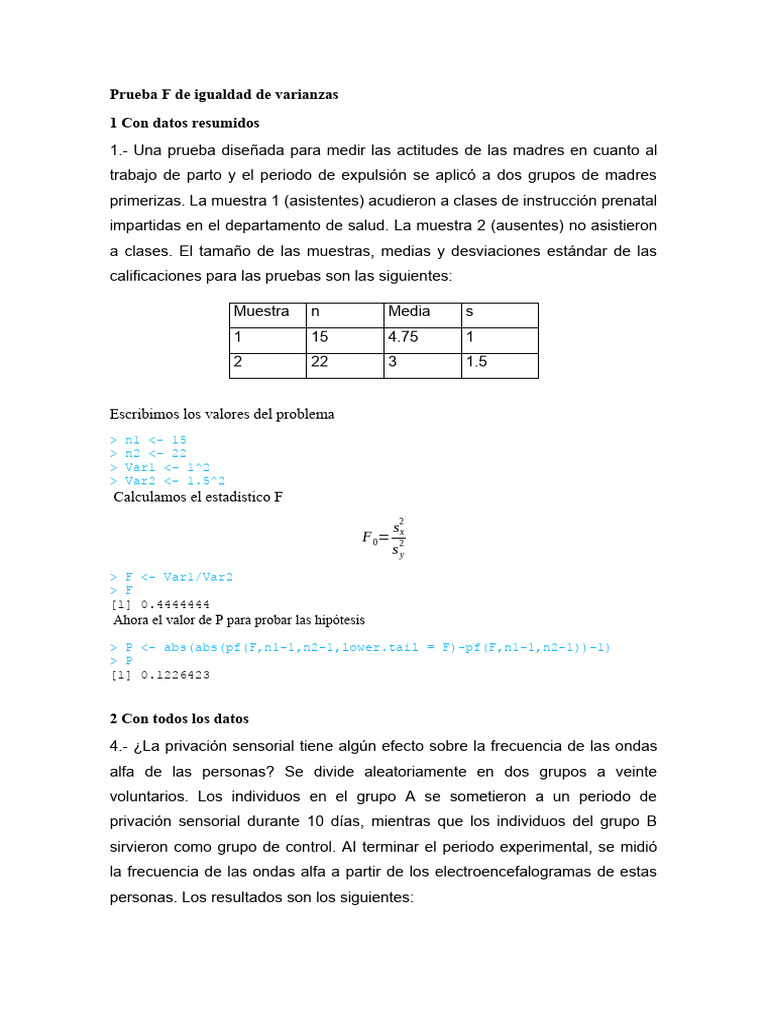 Prueba F: Comparación de Varianzas | PDF