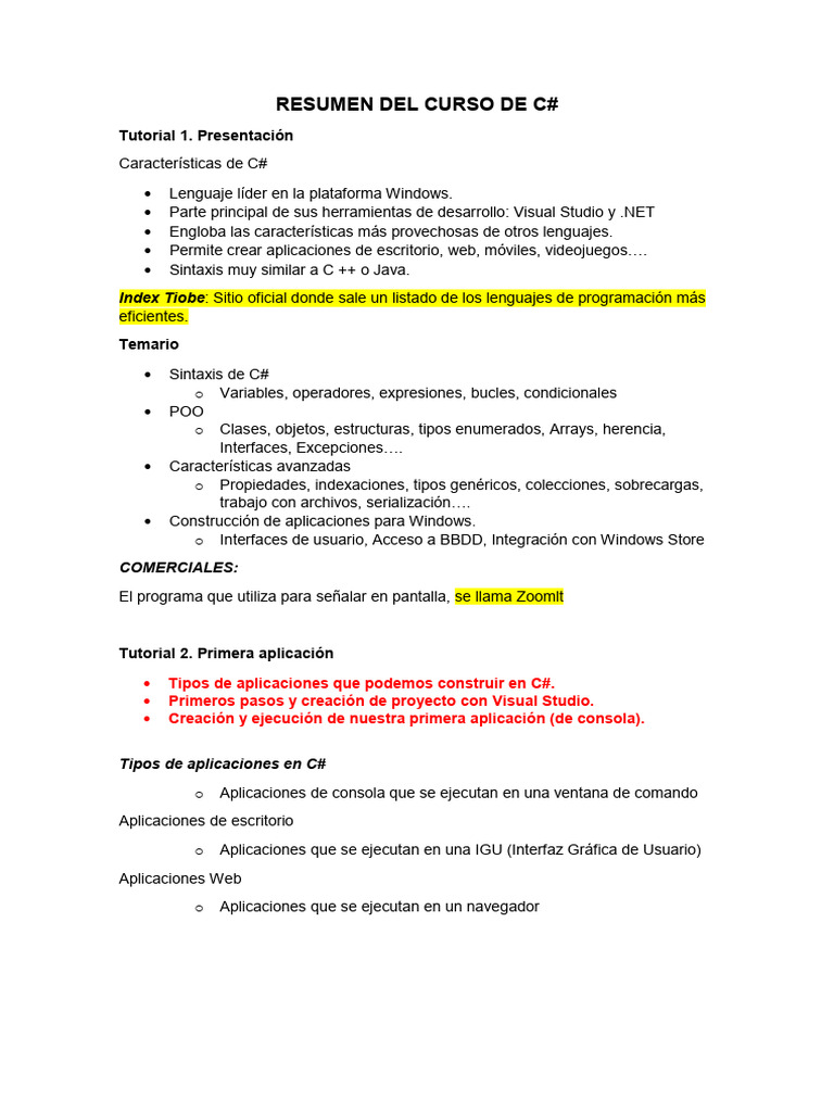 Repaso C# I Parte | PDF | C Sharp (lenguaje de programación) | Lenguaje de programación