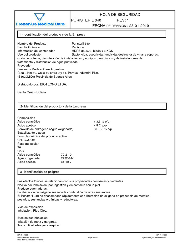 Hoja de Seguridad | PDF | Agua | Oxígeno