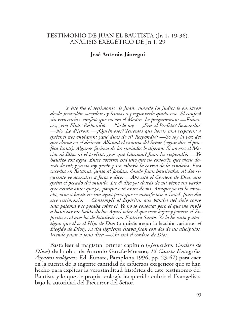 Testimonio de Juan El Bautista (JN 1, 19-36) - Análisis Exegético de JN ...