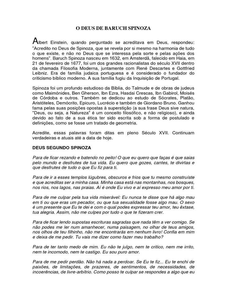 O Deus de Baruch Spinoza | PDF | Baruch Spinoza
