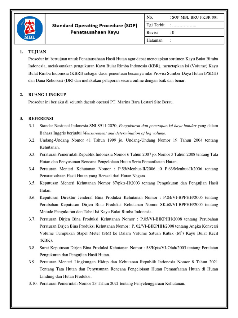 Sop Penatausahaan Hutan - Ganis PKB-R | PDF
