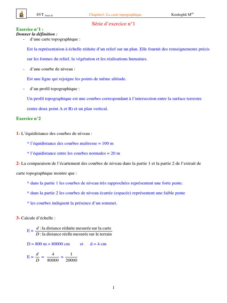 Exercices sur la carte topographique | PDF