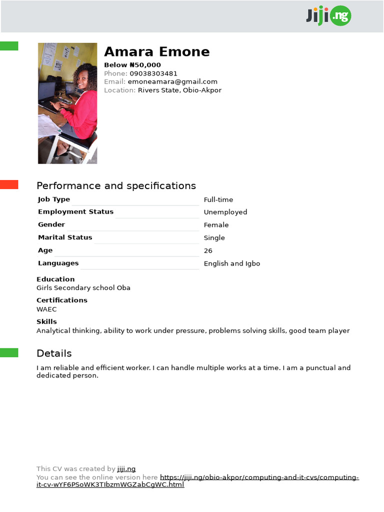 Jiji - NG Computing & IT CVs 1657209172 CV | PDF