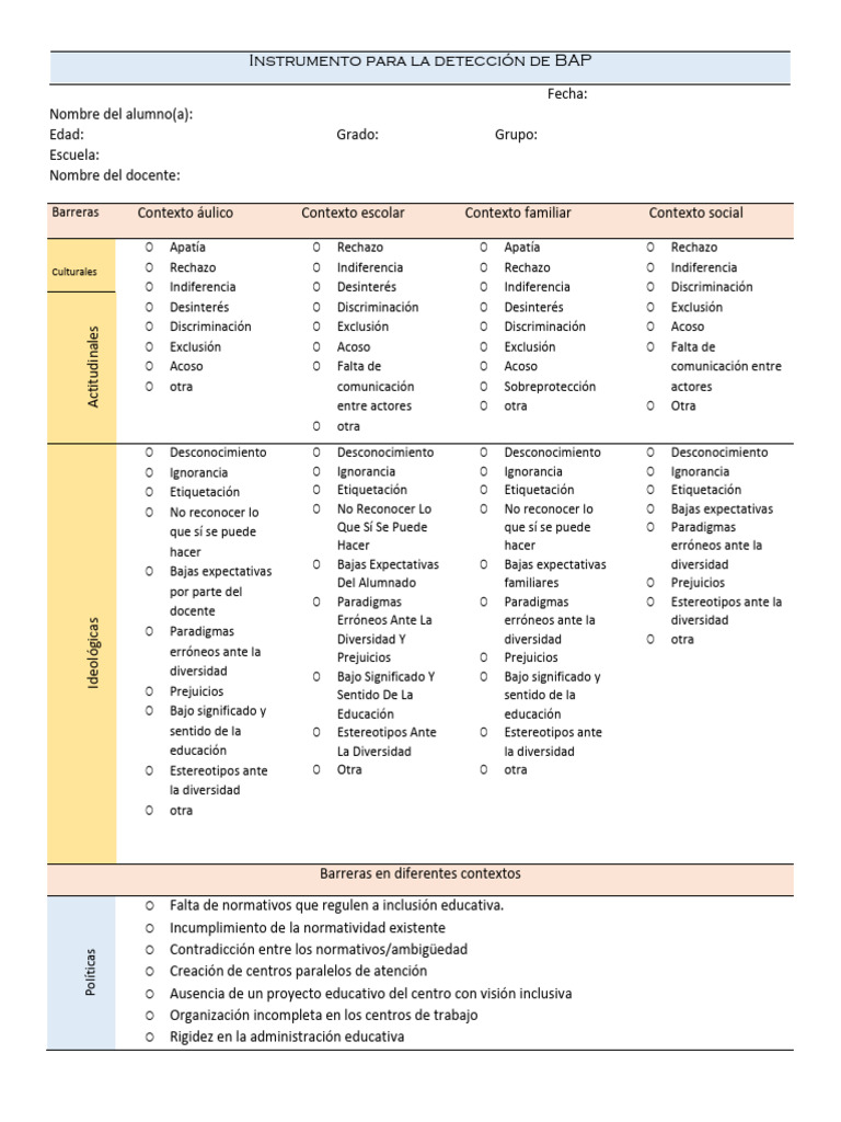 Instrumento para La Detección de BAP | PDF | Enseñando | Salón de clases