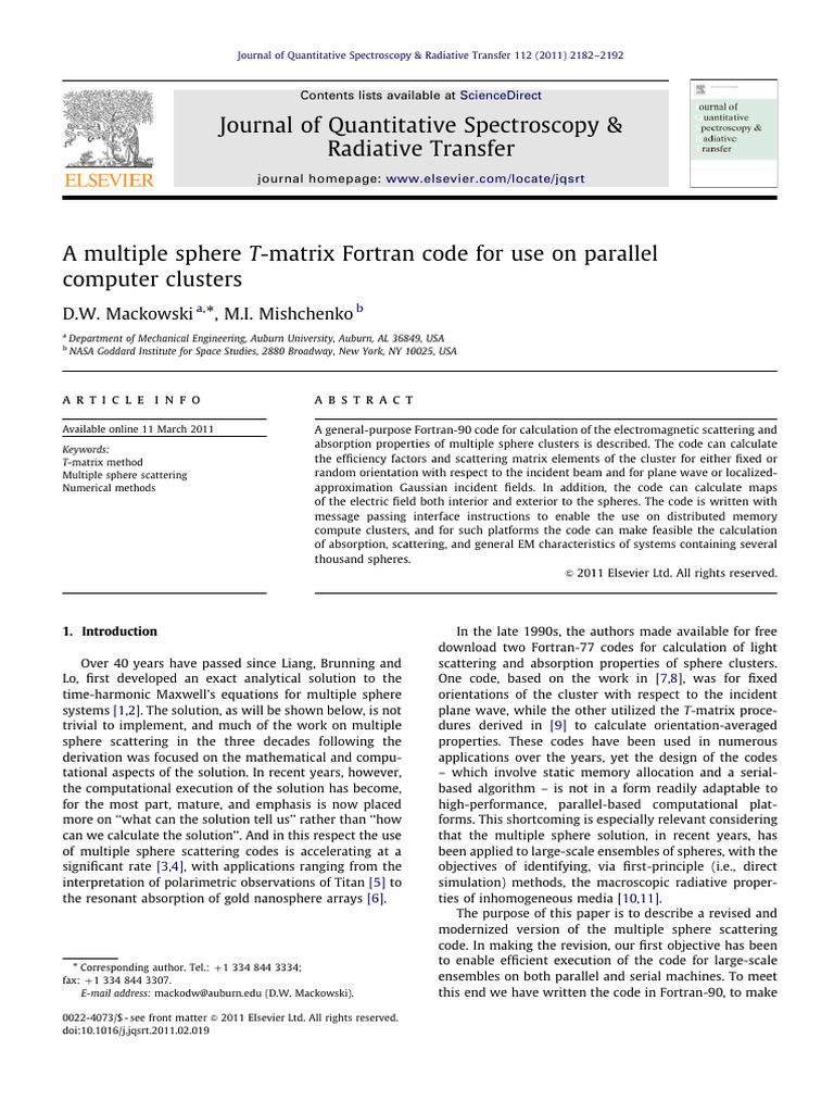 Fortran Code for Multiple Sphere T-Matrix | PDF | Cross Section (Physics) | Parameter (Computer ...