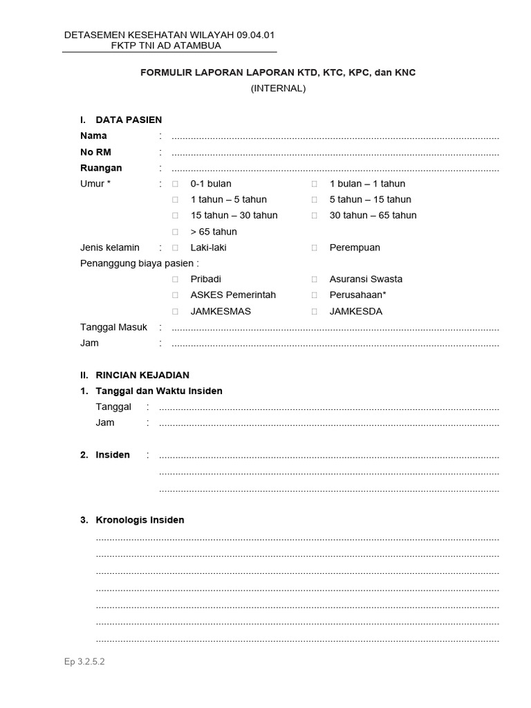 Formulir Laporan KTD, KTC, KPC, KNC | PDF