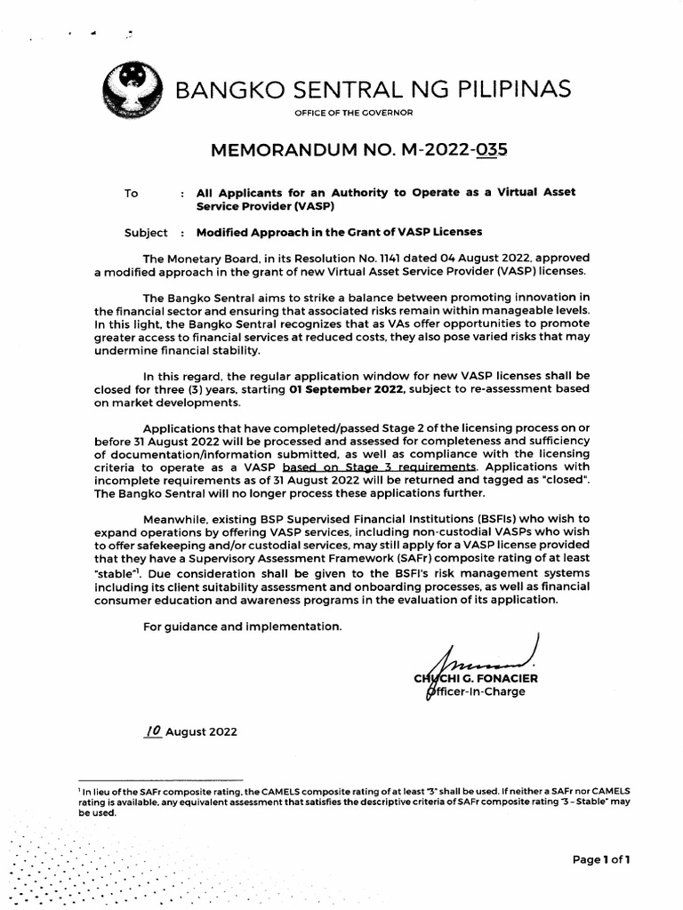 BSP Memorandum No. M-2022-035 | PDF | Risk | Business
