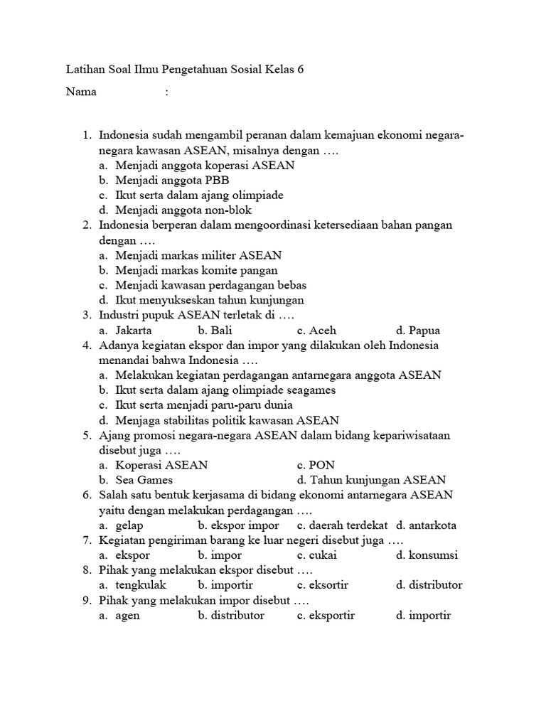 Latihan Soal Ilmu Pengetahuan Sosial Dan PKN Kelas 6 | PDF