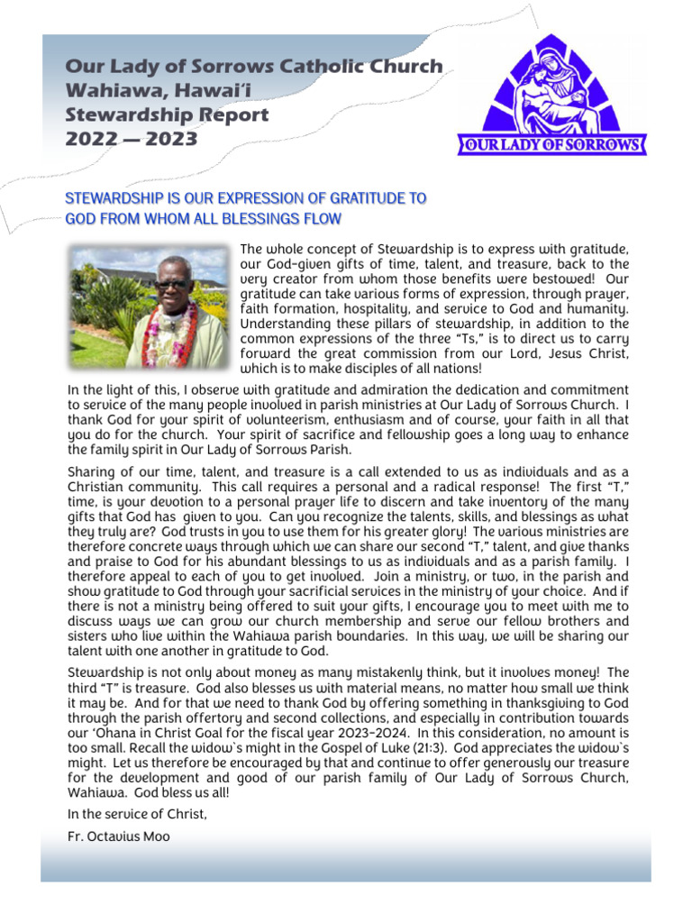 Our Lady of Sorrows Stewardship Report 2023 | PDF | Jesus | Eucharist