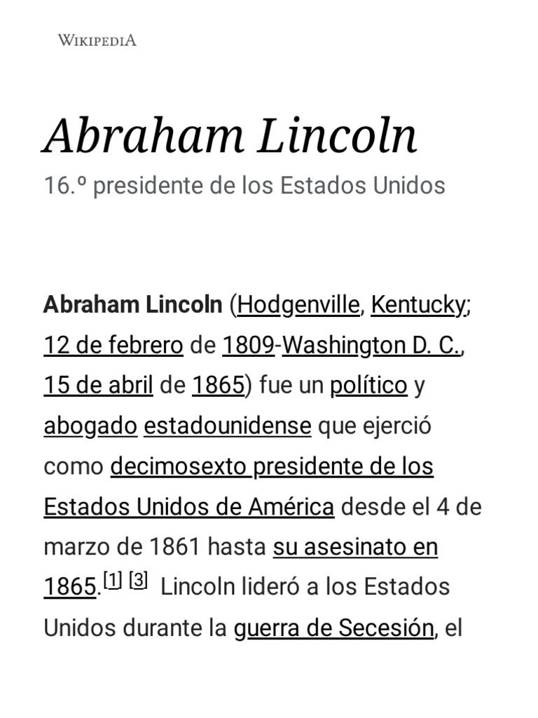 Abraham Lincoln - Wikipedia, La Enciclopedia Libre | PDF | Abraham ...