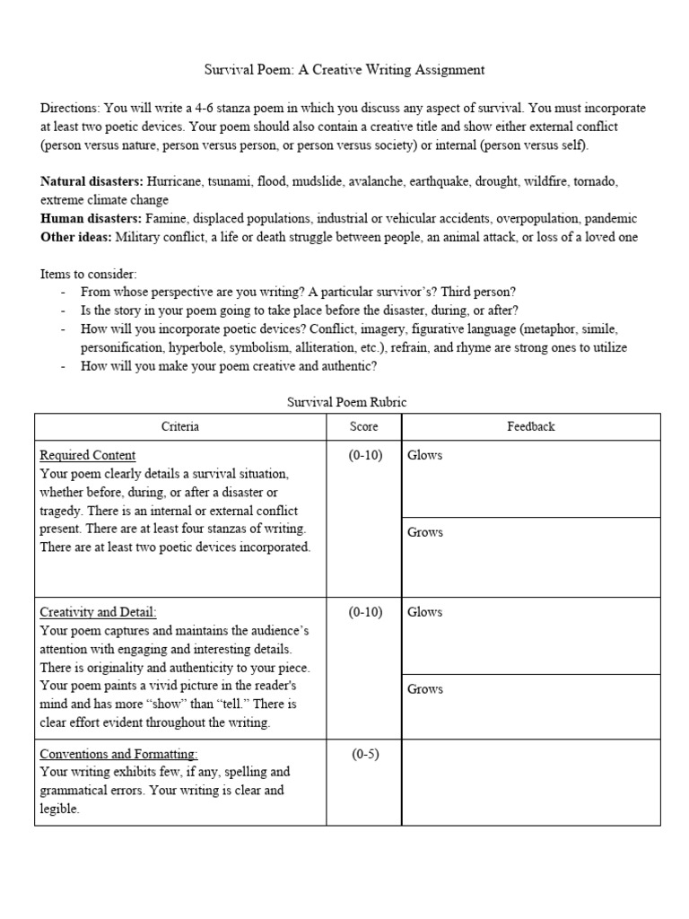 Survival Poetry Assignment Guide | PDF