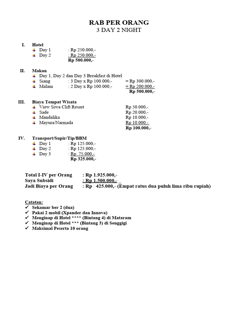 RAB Tour de Lombok | PDF