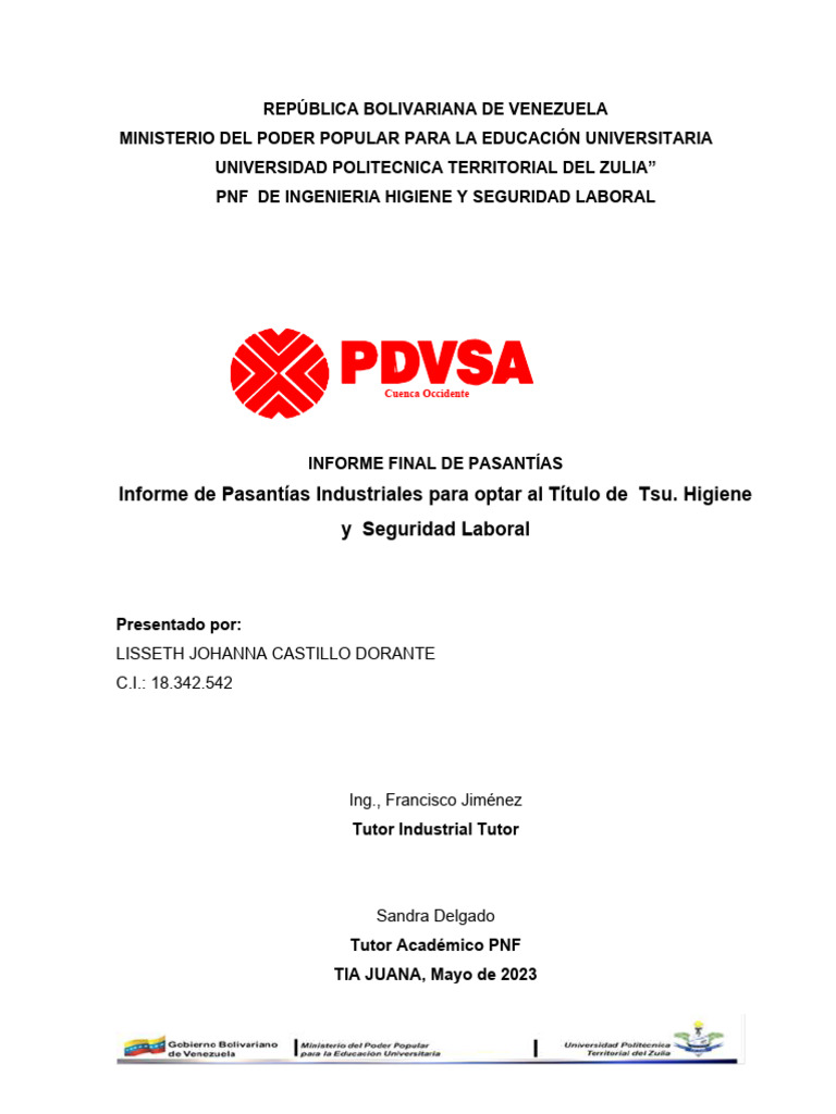 Lisseth Castillo Informe de Pasantia 2 | PDF | Venezuela | Seguridad y ...