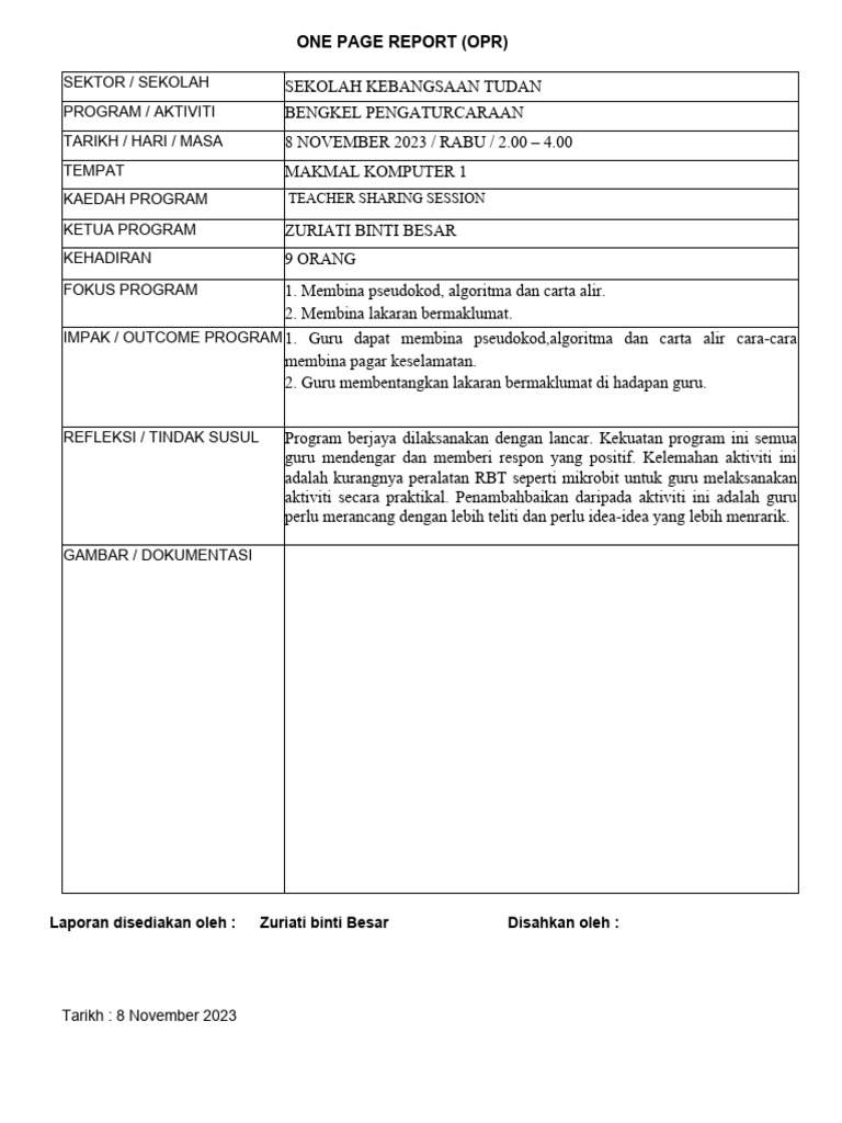 One Page Report RBT | PDF