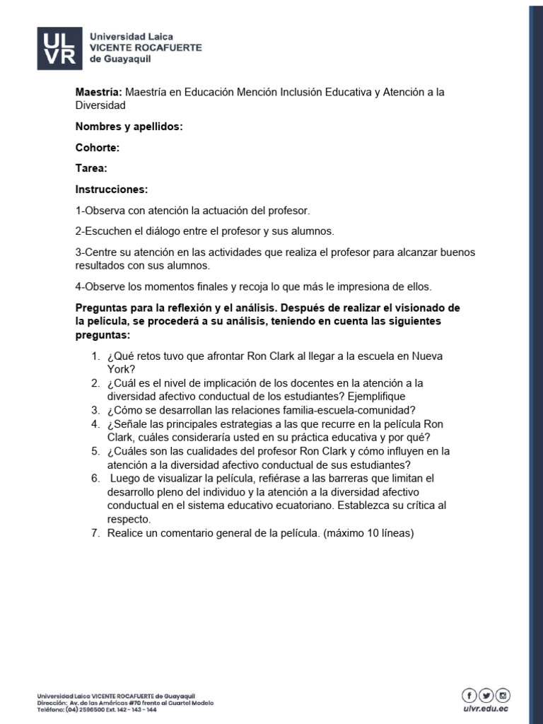 GUÍA DE PREGUNTAS DE LA PELÍCULA RON CLARK 2004 | PDF