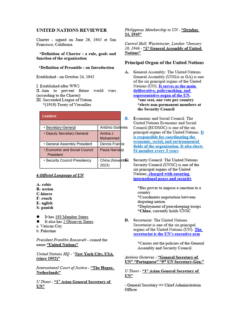 United Nations Overview and Structure | PDF | United Nations ...