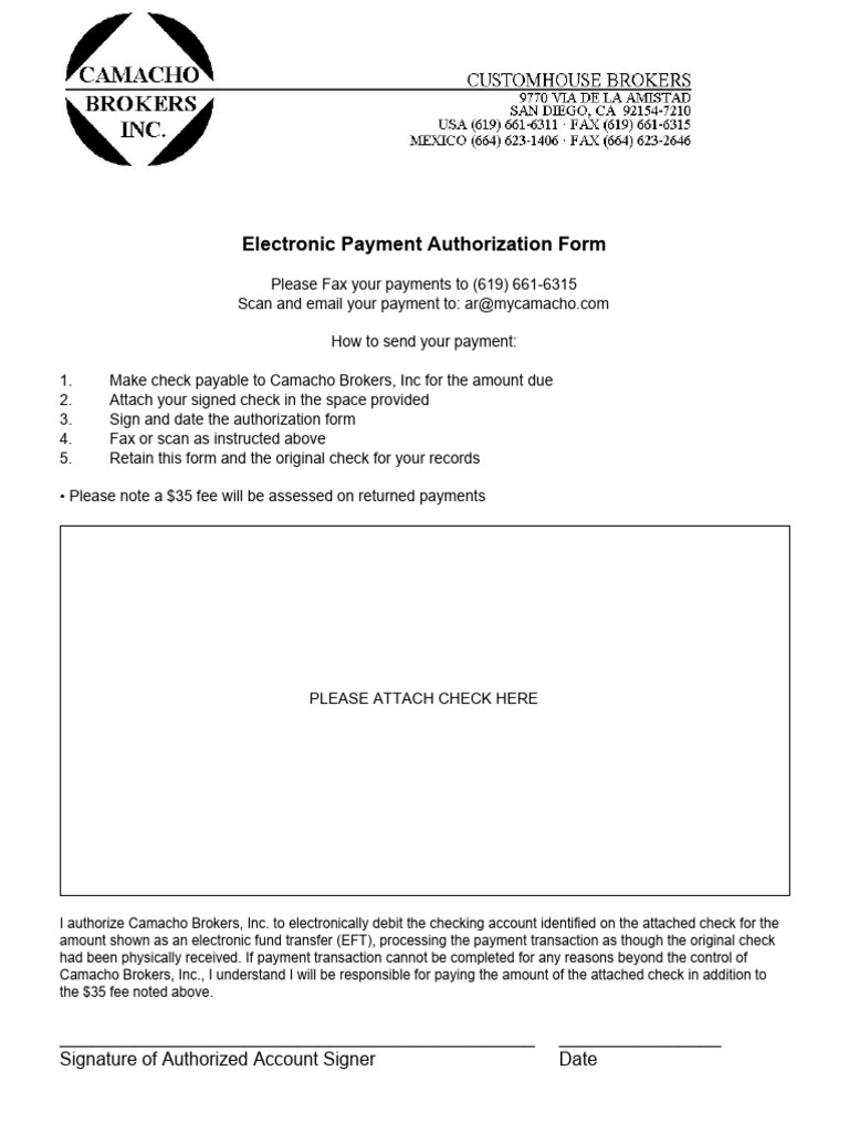 CBI Payment Authorization Form | PDF