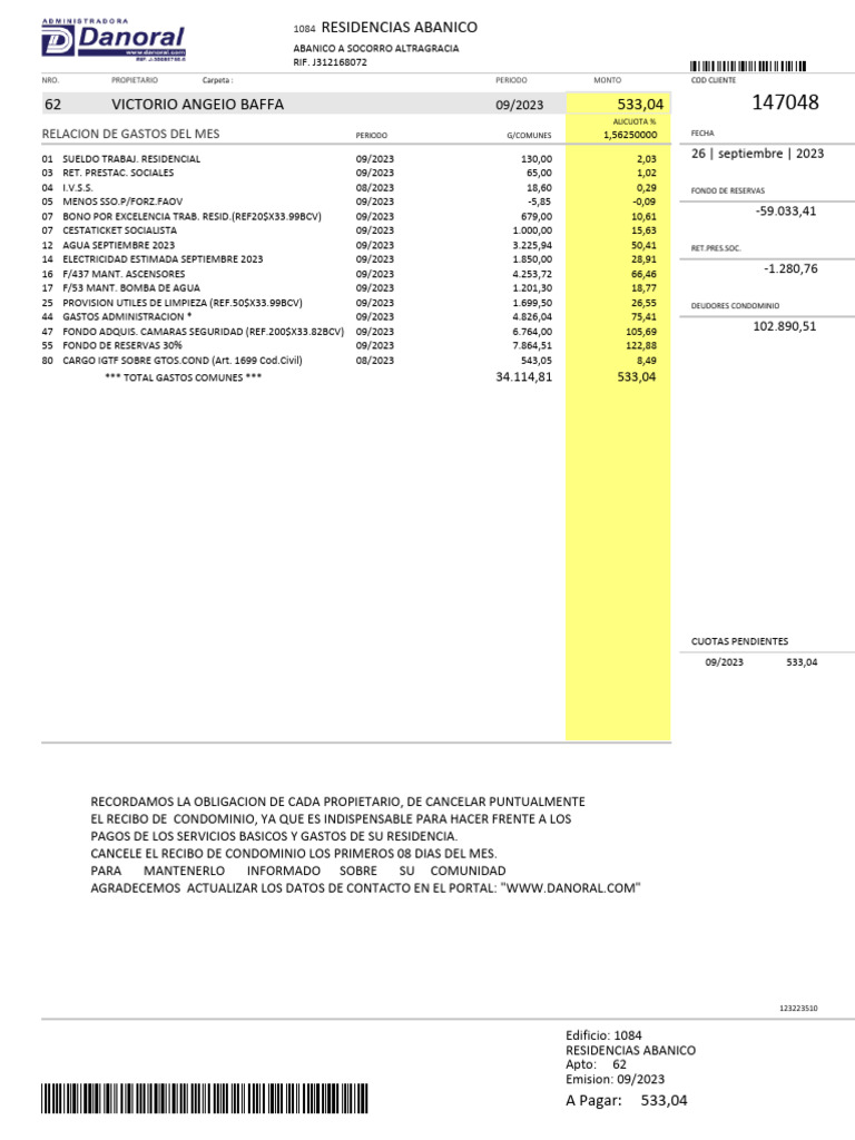 Recibo 20239 | Descargar gratis PDF | Condominio | Ley de bienes inmuebles