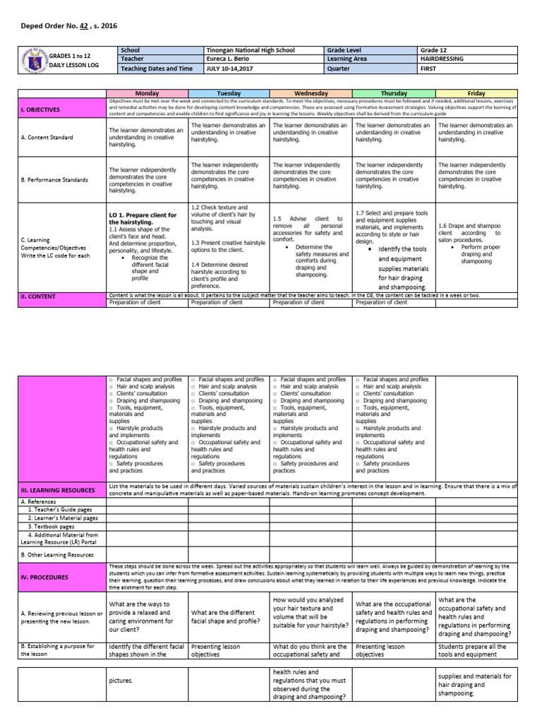 Creative Hairstyling Lesson Plan | PDF | Learning | Hairstyle