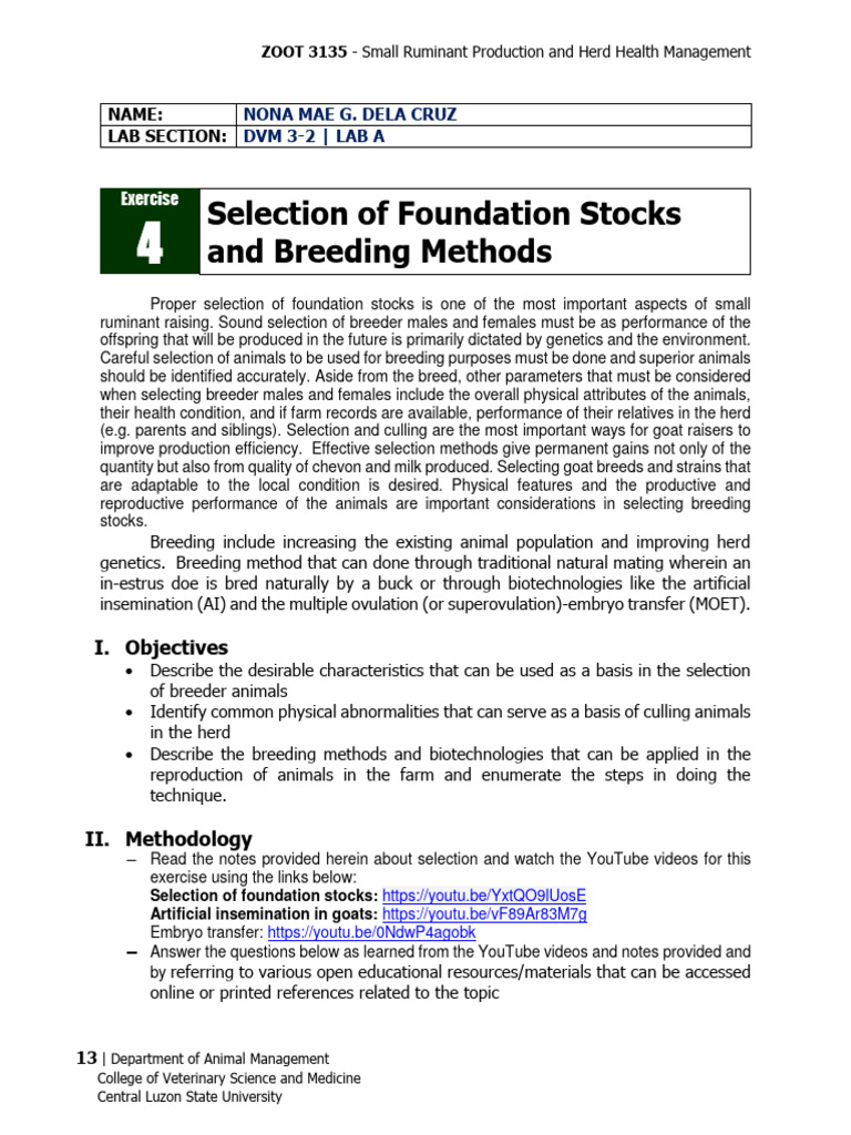 Selection of Foundation Stocks and Breeding Methods | PDF | Selective Breeding | Reproductive System