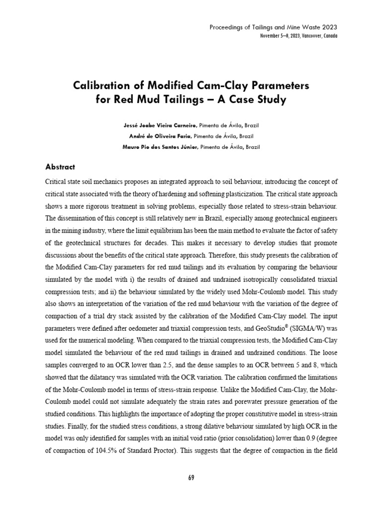 Calibration of Modified Cam-Clay Parameters For Red Mud Tailings - A Case Study | PDF ...