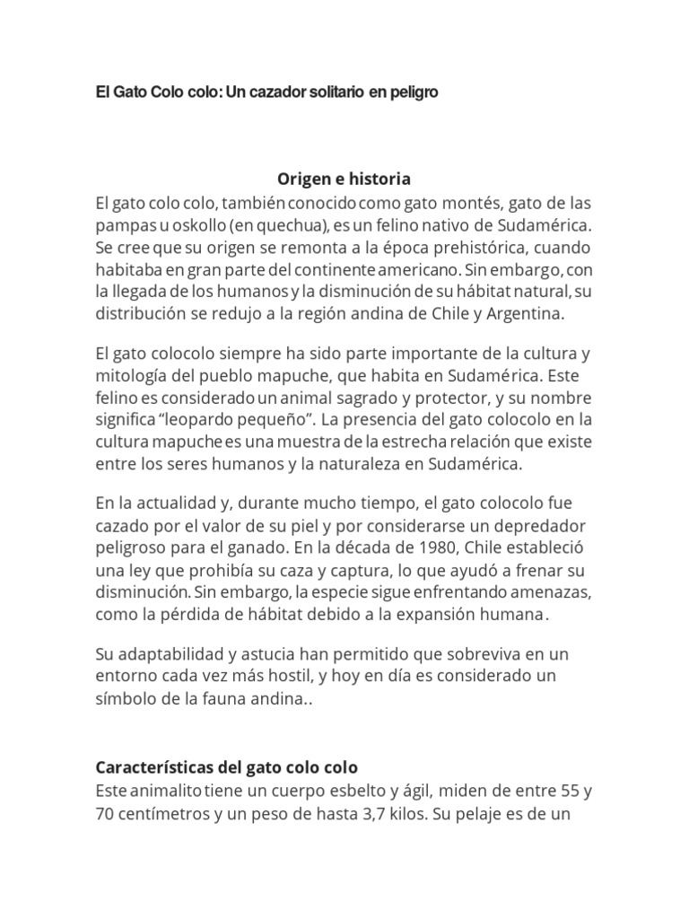 El Gato Colo Colo | PDF | Gatos | Organismos