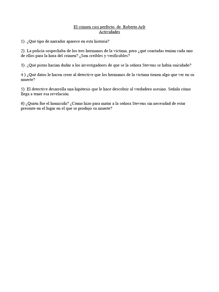 El Crimen Casi Perfecto Actividades | PDF