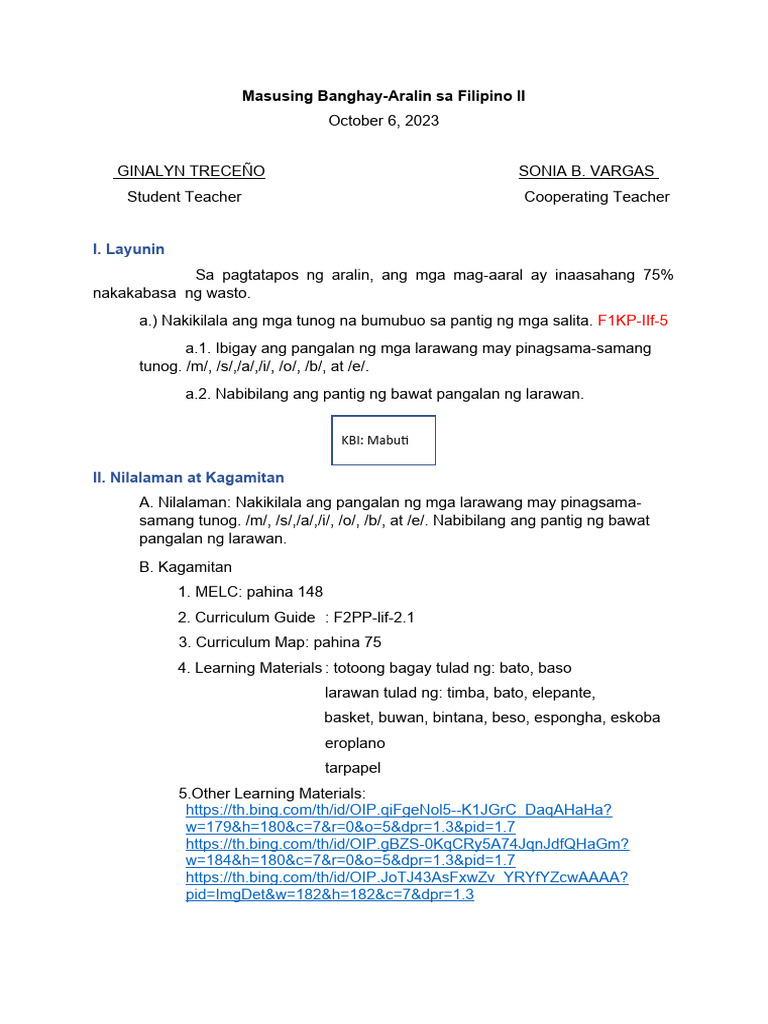 Lesson Plan in Filipino-10-6-23-Ginalyn | PDF