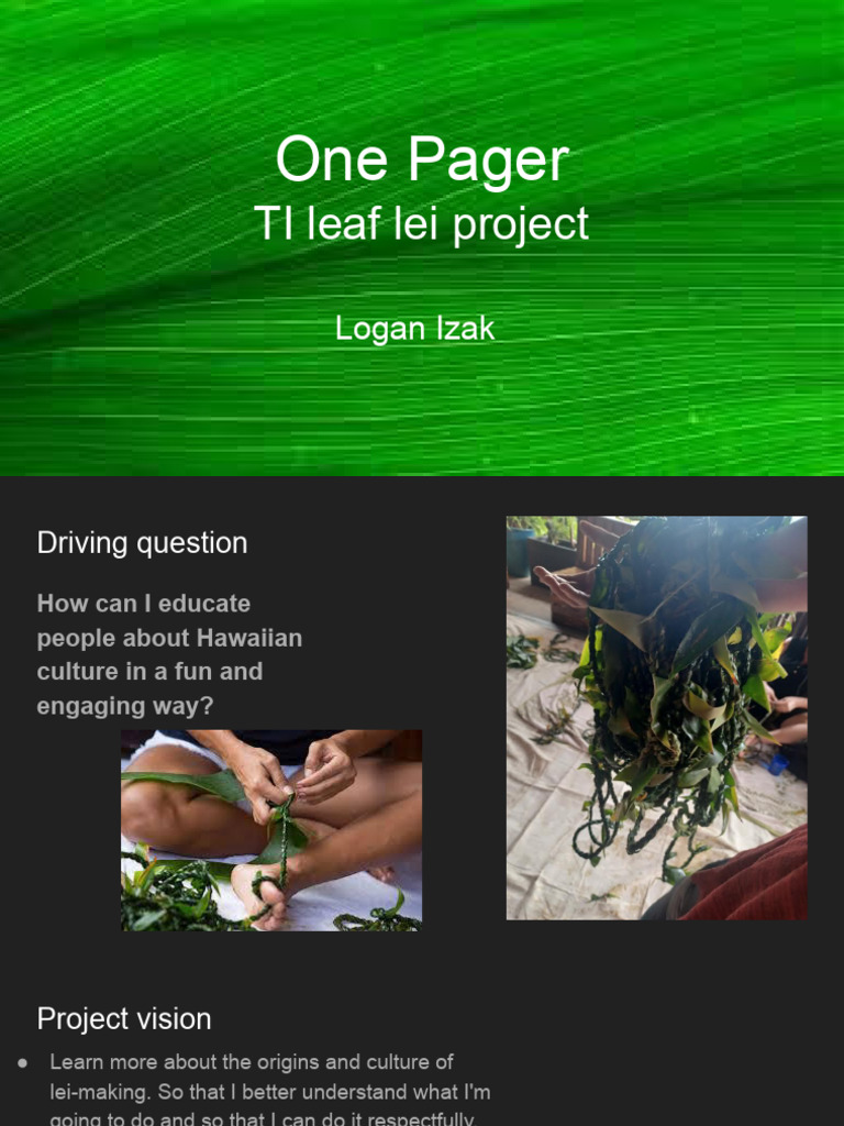 One Pager Ti Leaf Lei Project | PDF
