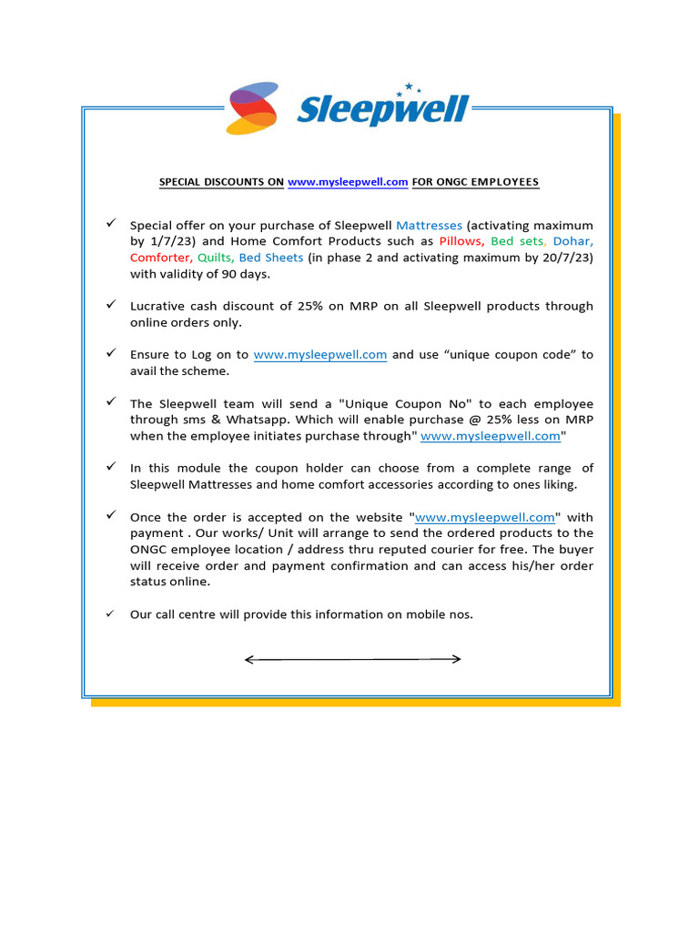 ONGC Employee Sleepwell Discounts | PDF