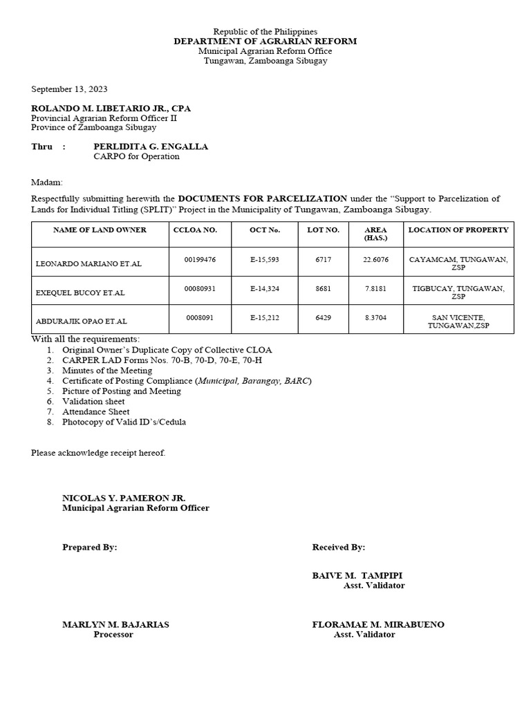 Transmittal For LDF 2 | PDF