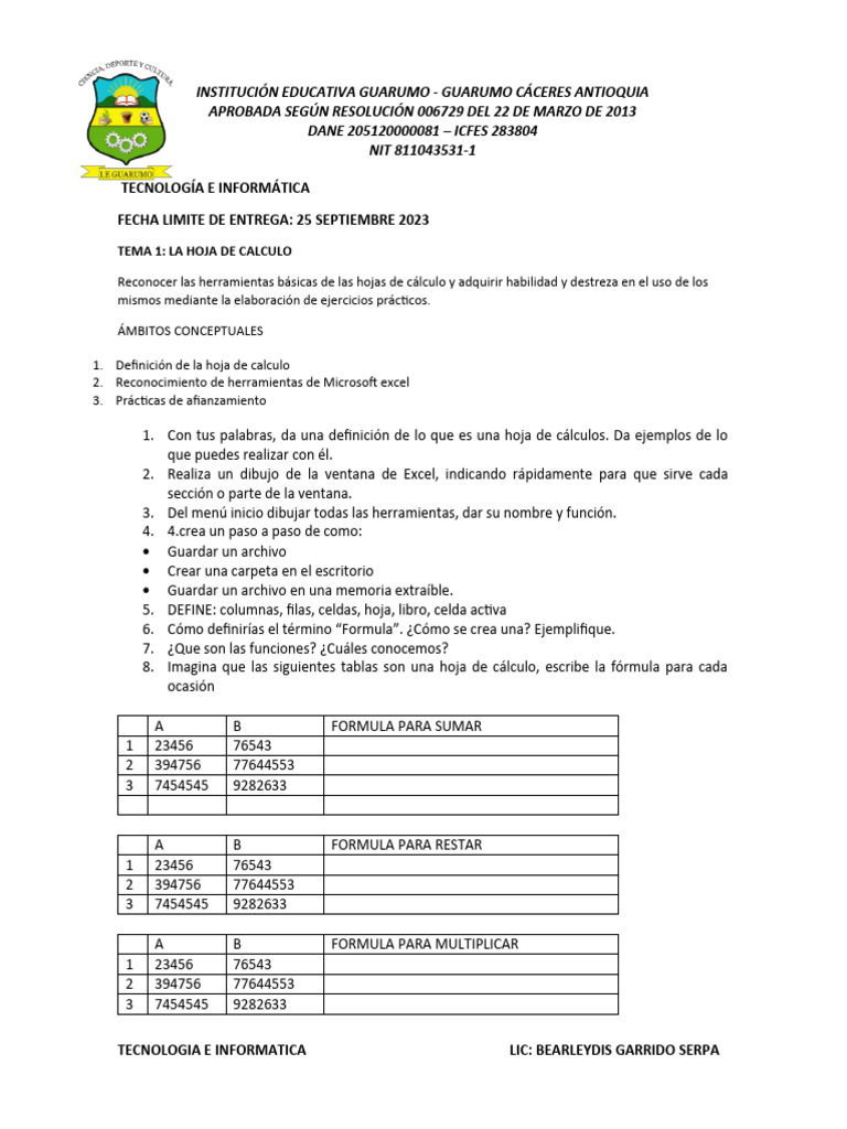 Taller Conceptos Basicos de Excel | Descargar gratis PDF | Hoja de ... Taller Conceptos Basicos de Excel | Descargar gratis PDF | Hoja de ...