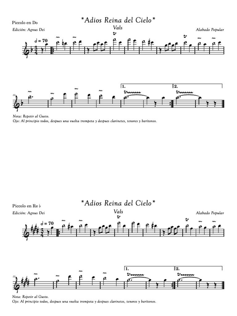 Adiós Reina del Cielo: Partitura y Letra | PDF | Organologia Elemental ...
