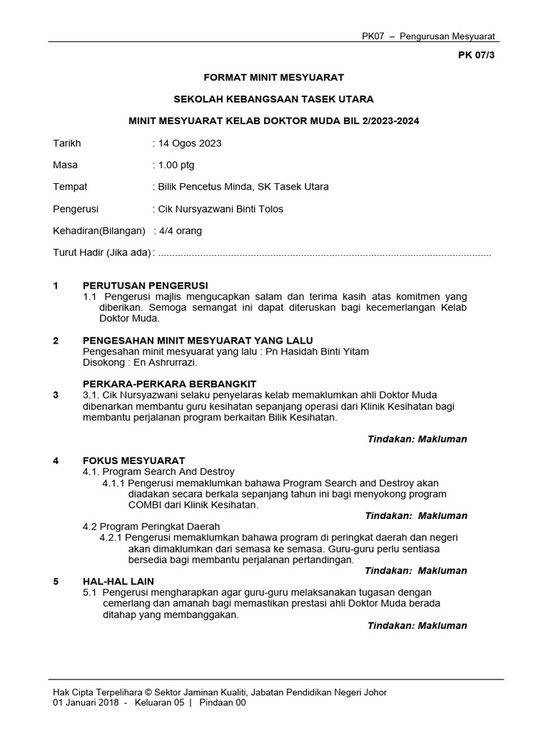 Minit Mesyuarat Bil 2 | PDF