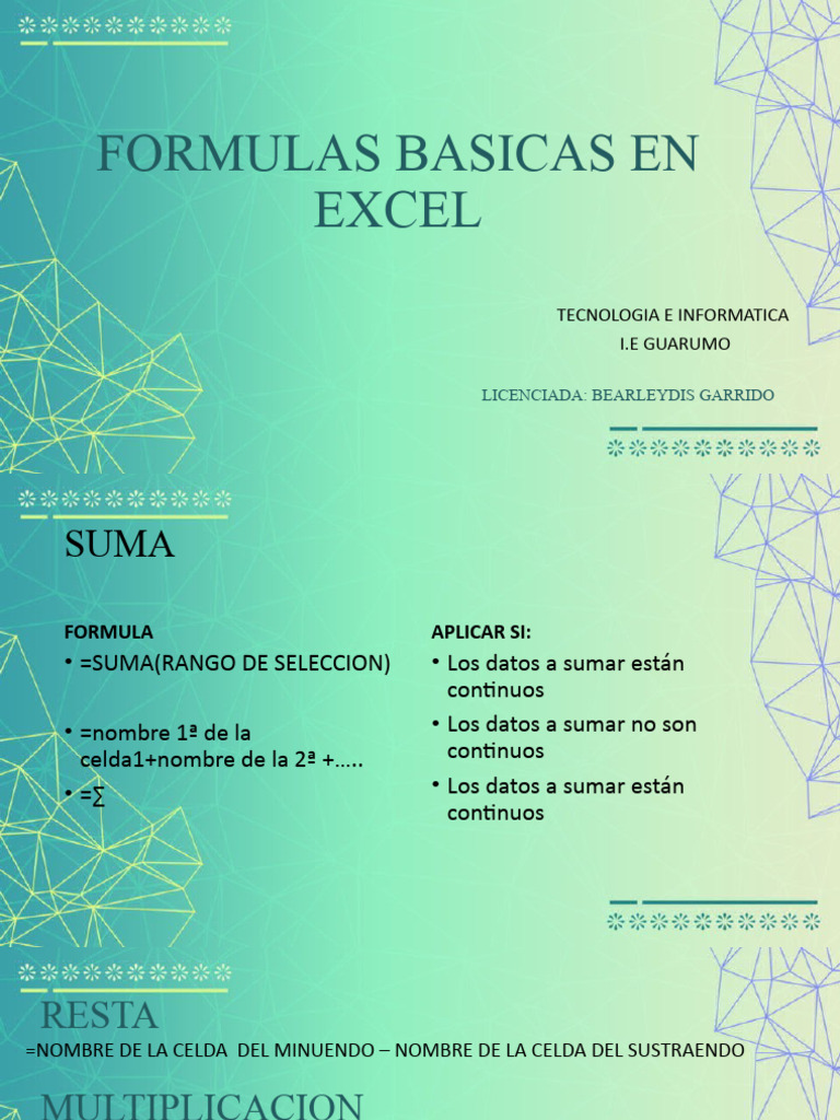 Formulas Basicas en Excel | PDF Formulas Basicas en Excel | PDF