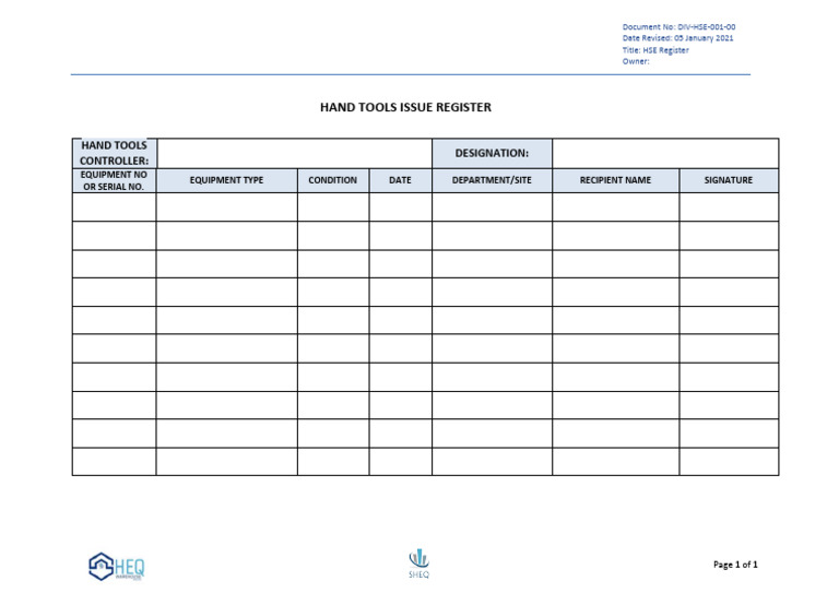 Register - Hand Tools Issue - 2021 | PDF