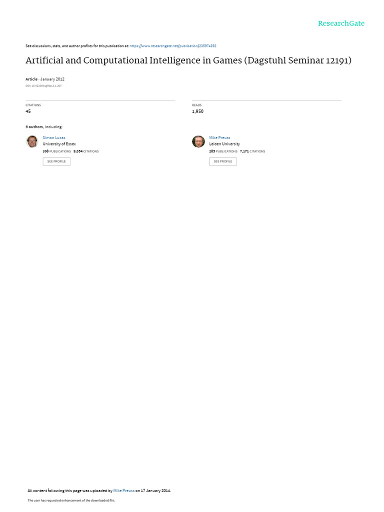 Artificial and Computational Intelligence in Games | PDF | Artificial Intelligence ...