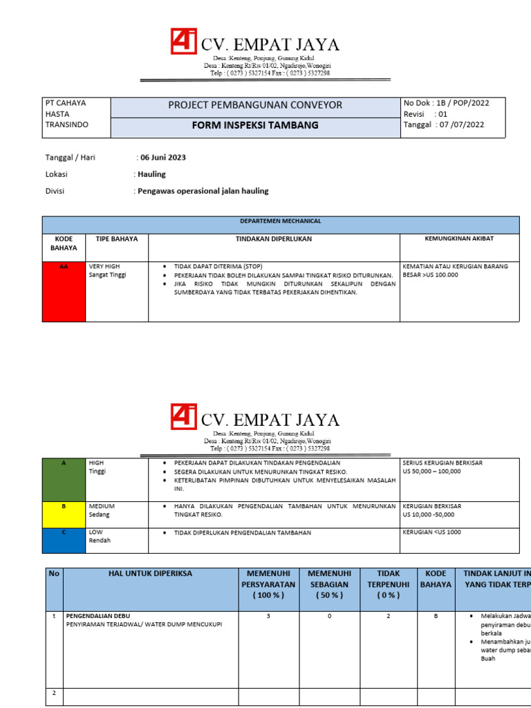 Sk 01b. Form Inspeksi Tambang | PDF