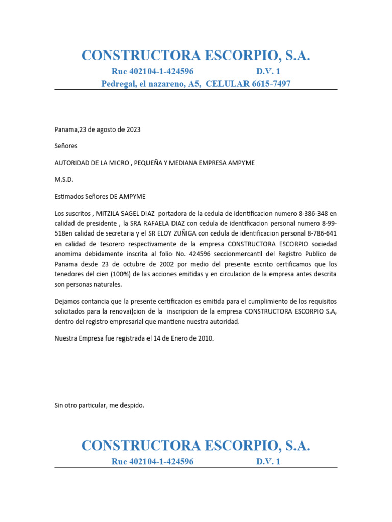 Carta de Ampyme | PDF | Negocios económicos | Economias