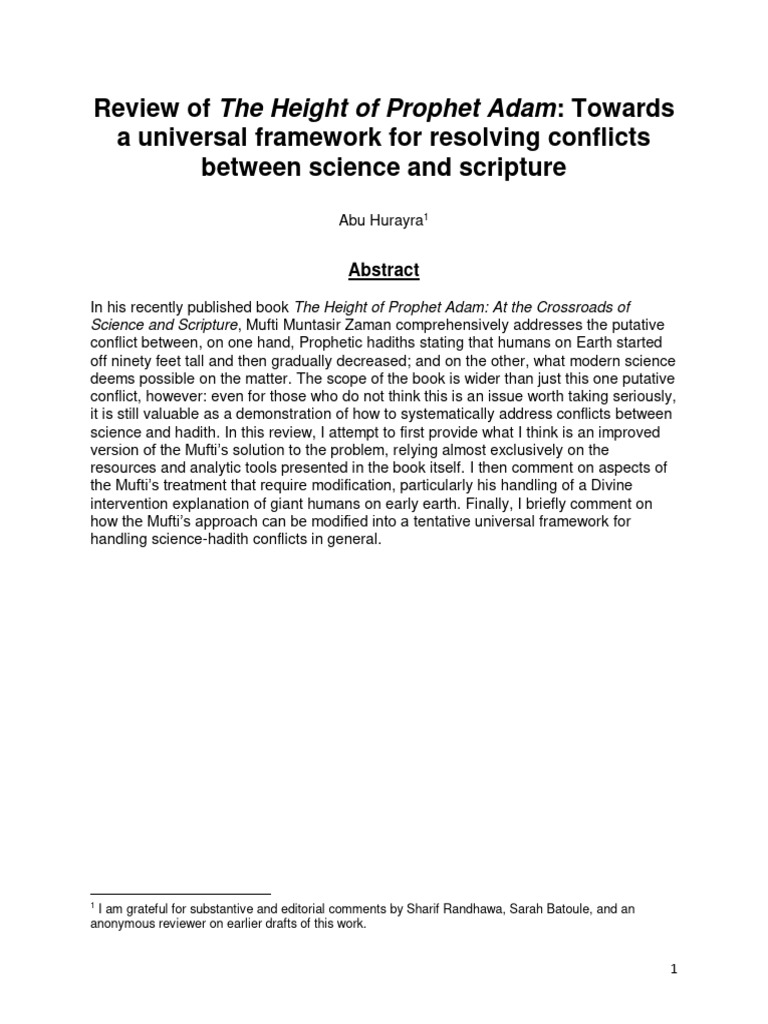 Review of The Height of Prophet Adam Tow | PDF | Hadith | Epistemology