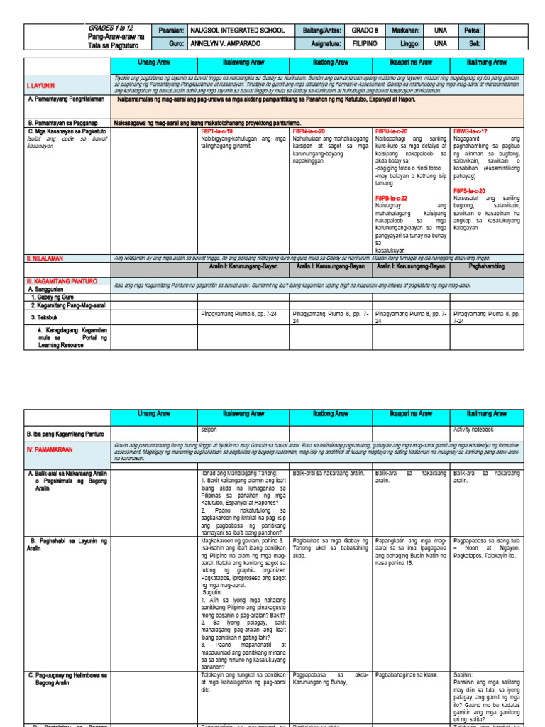 Grade 8 Filipino DLL | PDF