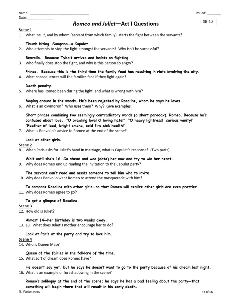 14-15-RJ Packet 2015 Act1 QuestQuotes KEY | PDF | Characters In Romeo ...