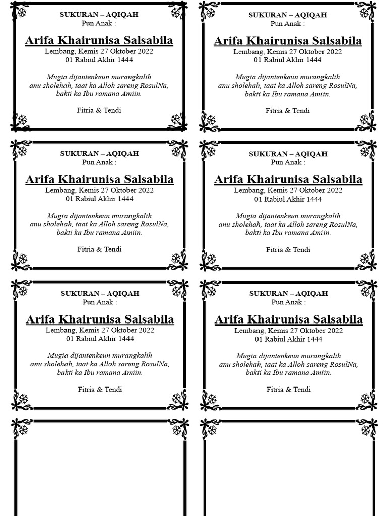 Contoh-Kata-kata-Di-Box-Kotak-Nasi-Acara-Syukuran-Aqiqah-Anak | PDF