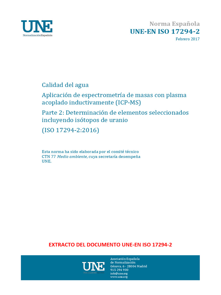 (Ex) Une-En Iso 17294-2 2017 | PDF | Ciencias fisicas | Compuestos químicos