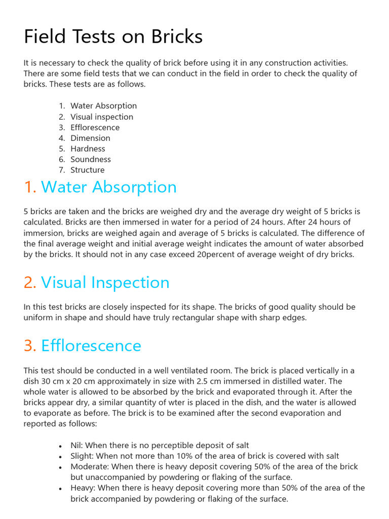 Field Tests On Bricks | PDF | Brick | Water